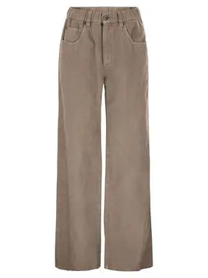 Brunello Cucinelli Contemporary Trousers In Garment-dyed Cotton And Linen Cover With Monile - Brown