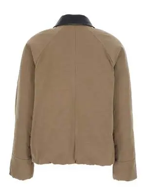 Brunello Cucinelli Beige Jacket With Leather Collar And Two Patch Pockets On The Front In Cotton Blend For - Multicolor