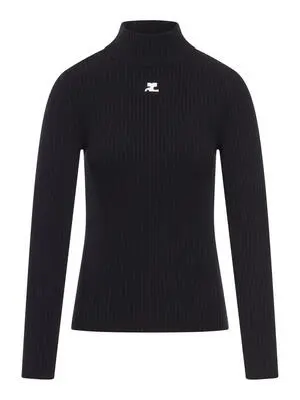 COURREGES Reedition Rib Knit Mockneck Sweater - Black
