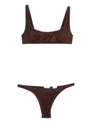 Oseree Lurex Two Piece Sports Bikini - Brown