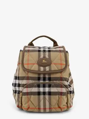 Burberry Horseshoe Nylon Backpack With Check Pattern - Cream
