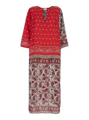P.A.R.O.S.H P.A.R.O.S.H. Women Red Silk Caftan With V-Neck And All-Over Bandana Motif For Women