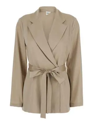 P.a.r.o.s.h Double-breasted Jacket With Notched Revers And Front Belt In Beige Tech Fabric For - Cream