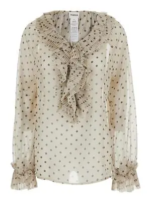 P.a.r.o.s.h Blouse With Ruffles On The Front And All-over Polka Dot Print In Tech Fabric Beige - Multicolor