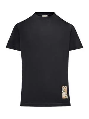 Burberry Cotton T-shirt With Check Application - Black