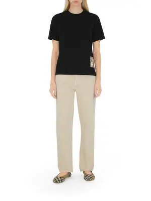 Burberry Cotton T-shirt With Check Application - Black