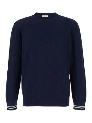 Valentino Garavani Blue Crewneck Sweater In Jacquard Toile Iconographique - Multicolor
