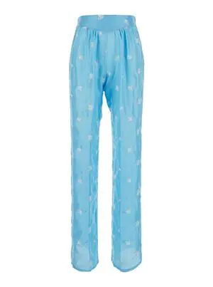 FORTE_FORTE Silk Embroidered Flared Pants - Blue