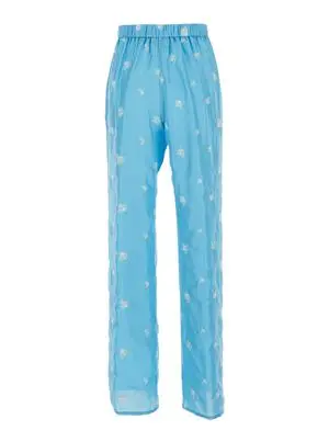 FORTE_FORTE Silk Embroidered Flared Pants - Blue