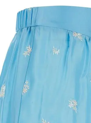 FORTE_FORTE Silk Embroidered Flared Pants - Blue