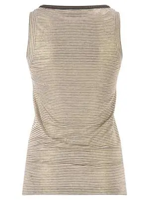 Brunello Cucinelli Striped Stretch Linen Crewneck Tank Top - Cream