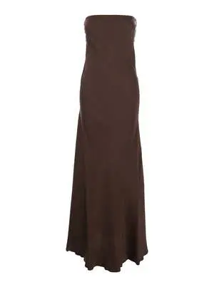 FORTE_FORTE Brown Long Dress With Off Shoulder And Zip Closure At The Back In Viscose Blend - Multicolor