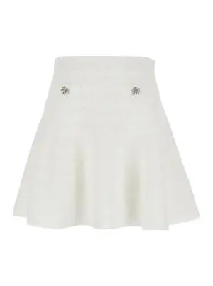 SELF-PORTRAIT White Pointelle Knit Mini Skirt - Multicolor