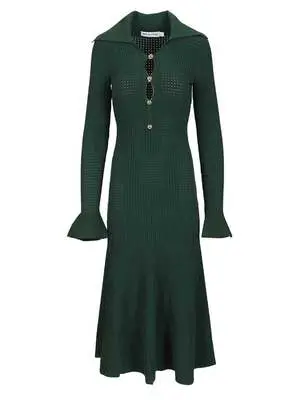 SELF-PORTRAIT Kknitted Midi Dress - Green