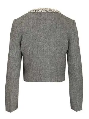 SELF-PORTRAIT Herringbone Jacket With Crystal Trim