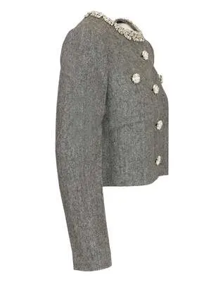 SELF-PORTRAIT Herringbone Jacket With Crystal Trim