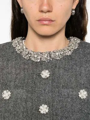 SELF-PORTRAIT Herringbone Jacket With Crystal Trim