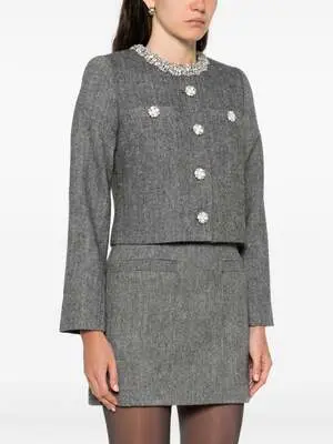 SELF-PORTRAIT Herringbone Jacket With Crystal Trim
