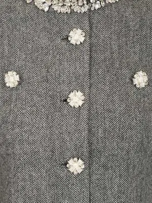 SELF-PORTRAIT Herringbone Crystal-trimmed Cropped Jacket - Gray