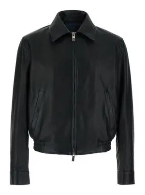 Versace Black Jacket Jacket With Front Closure And High Collar Leather