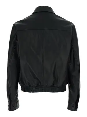 Versace Black Jacket Jacket With Front Closure And High Collar Leather