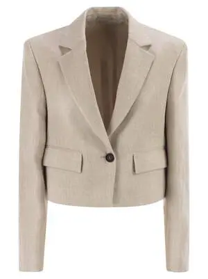 BRUNELLO CUCINELLI BRUNELLO CUCINELLI Chevron Linen And Cotton Crop Jacket With Necklace