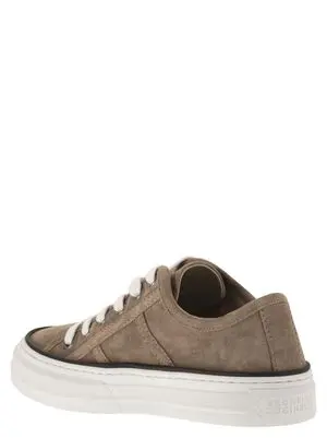 Brunello Cucinelli Suede Trainers With Shiny Tab