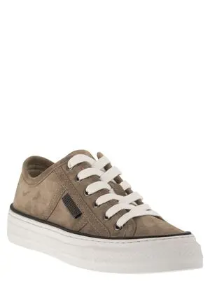 Brunello Cucinelli Suede Trainers With Shiny Tab