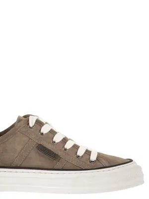 Brunello Cucinelli Suede Trainers With Shiny Tab