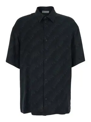 Balenciaga Shirt 'creeper' With Classic Collar And All-over Logo Motif In Viscose For - Black