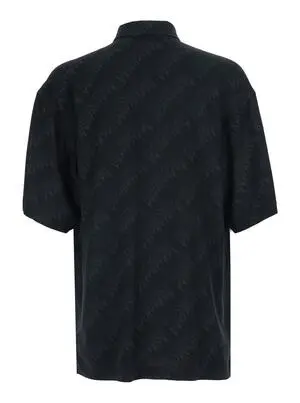 Balenciaga Shirt 'creeper' With Classic Collar And All-over Logo Motif In Viscose For - Black