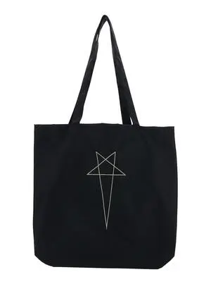 Rick Owens Black Shoulder Bag With Maxi Logo On The Front And Two Top Handles In Cotton For - Multicolor