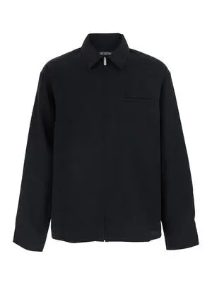 Jacquemus La Chemise Mecano' Black Shirt With Zip Closure And Maxi Logo Lettering On The Back In Wool For - Multicolor