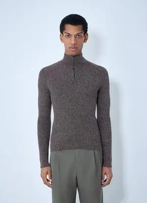 Prada High Neck Zip Sweater - Brown