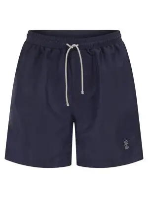 Brunello Cucinelli Swimming Costume With Elastic And Drawstring - Blue