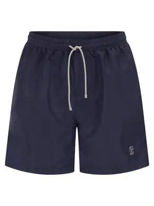 Brunello Cucinelli Swimming Costume With Elastic And Drawstring - Blue
