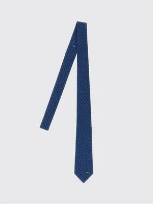 Gucci Silk Tie With Gg Monogram And Horsebit - Blue