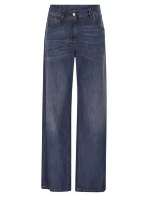 Brunello Cucinelli Wide-leg Cotton Jeans - Blue