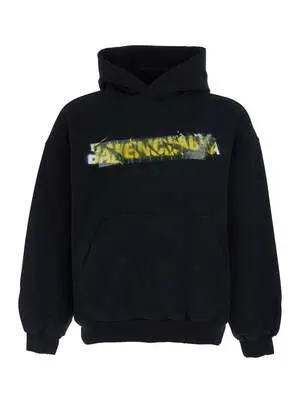 Balenciaga Messy Spray' Hoodie With Fixed Hood In Cotton - Black