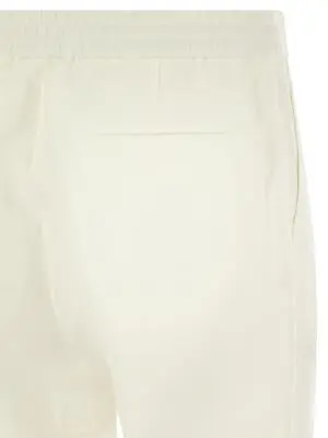 Brunello Cucinelli Leisure Fit Trousers In Linen And Cotton Gabardine With Drawstring And Double Darts - Cream