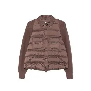 Brunello Cucinelli Quilted Puffer Jacket With Knit Sleeves - Brown