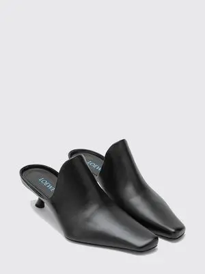 Loewe Emily Calfskin Mules With Square Toe And Flared Heel - Black