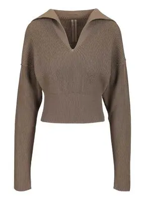 Rick Owens RICK OWENS Cropped Ribbed Wool Sweater Cream