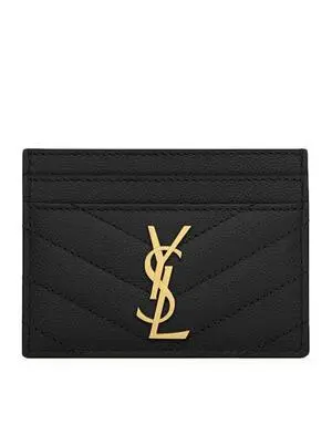 Saint Laurent Cassandre Matelassé Card Case In Grain De Poudre Leather - Black