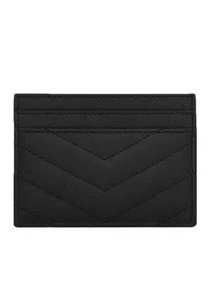 Saint Laurent Cassandre Matelassé Card Case In Grain De Poudre Leather - Black