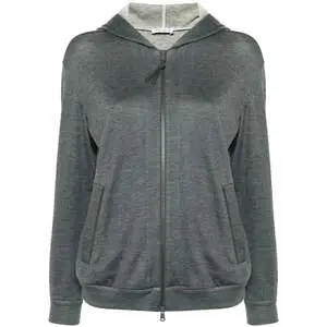 Brunello Cucinelli Cotton Blend Hooded Zip-up Top - Gray