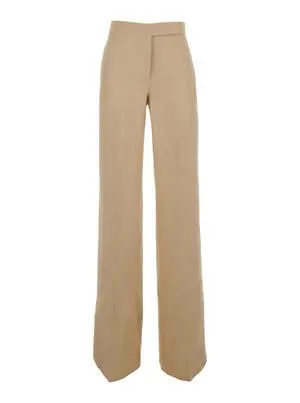 Max Mara Beige 'mxsbig' Straight Leg Pants For In Linen - Multicolor