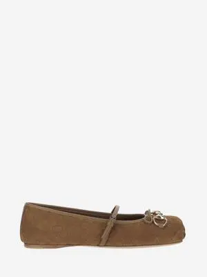 Gucci Suede Ballerina With All Over Gg Monogram - Brown