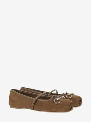 Gucci Suede Ballerina With All Over Gg Monogram