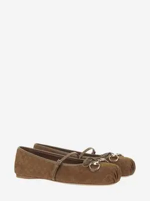 Gucci Suede Ballerina With All Over Gg Monogram - Brown